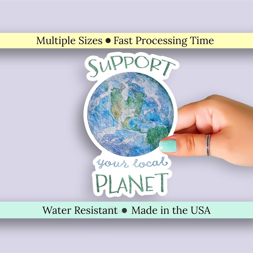 Support Your Local Planet Vinyl Sticker. Crayon Childs Drawing Style ...