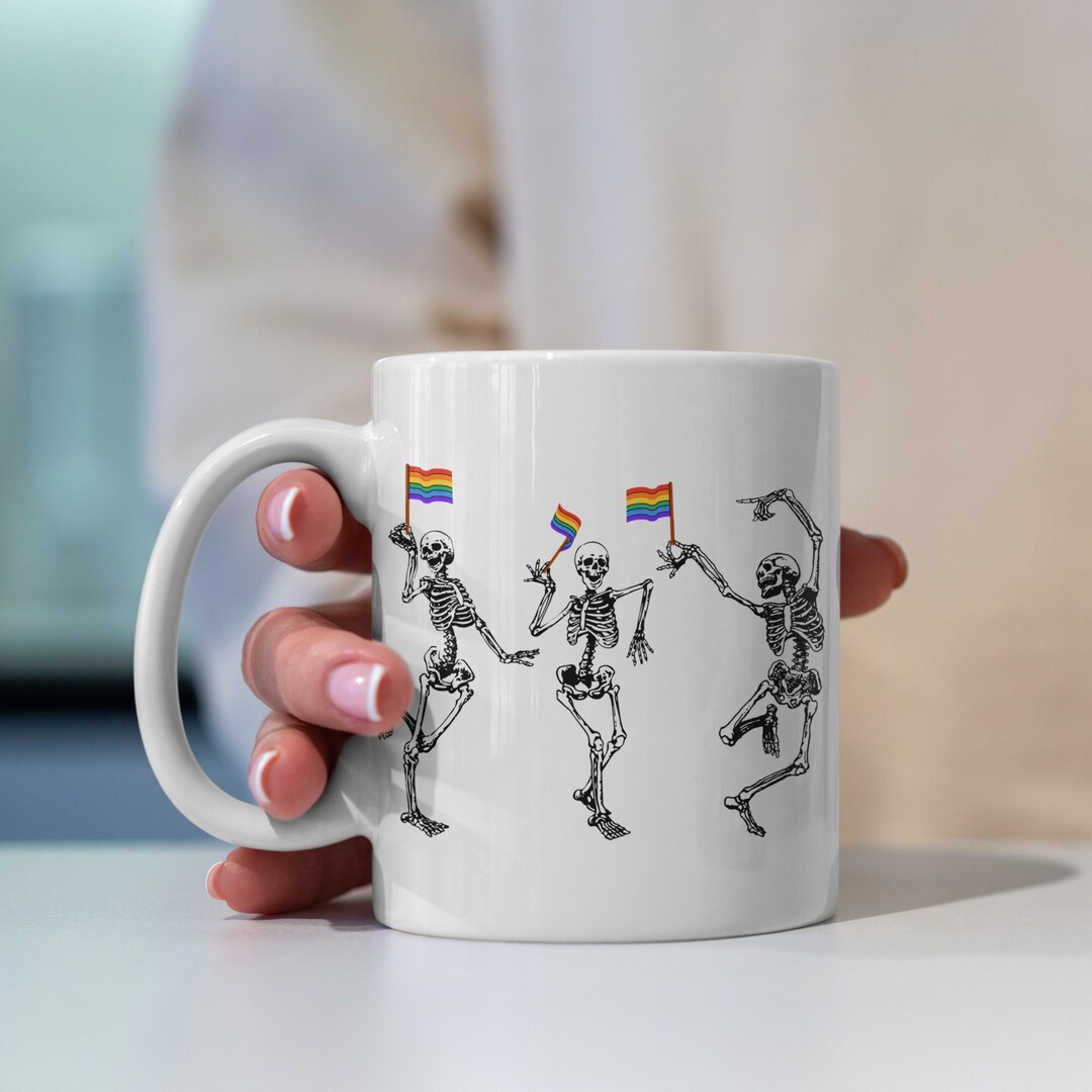 LGBTQ Dancing Skeletons Waving Gay Pride Flags Coffee Cup. LGBTQ Gifts ...