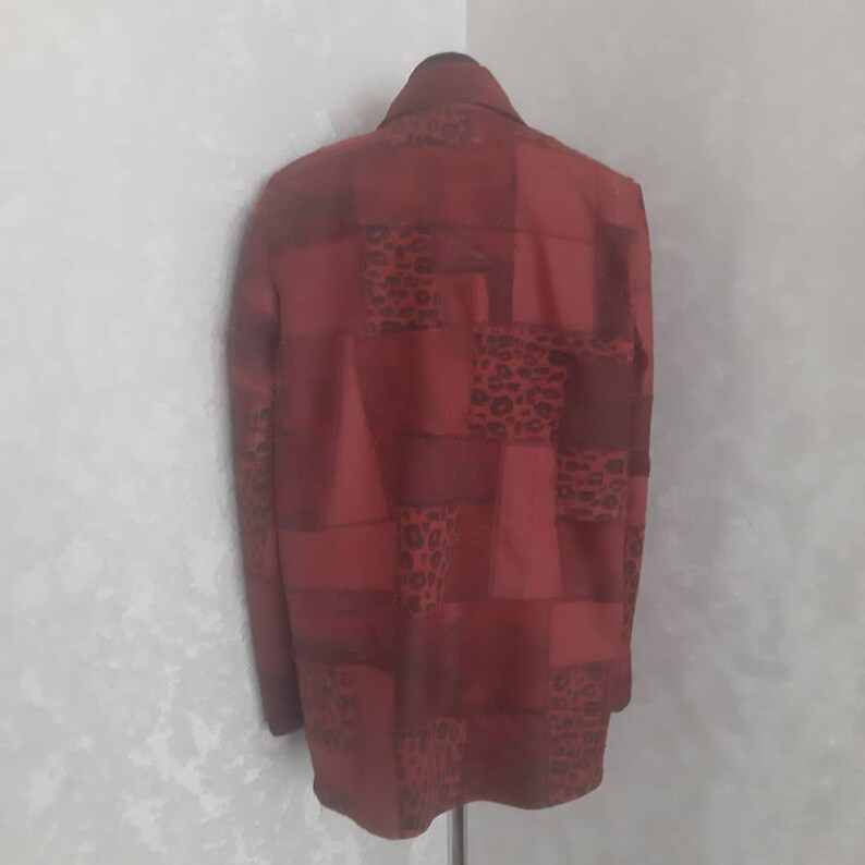 Dark Red Patchwork Denim Jacket Size XL Boro Jacket From - Etsy