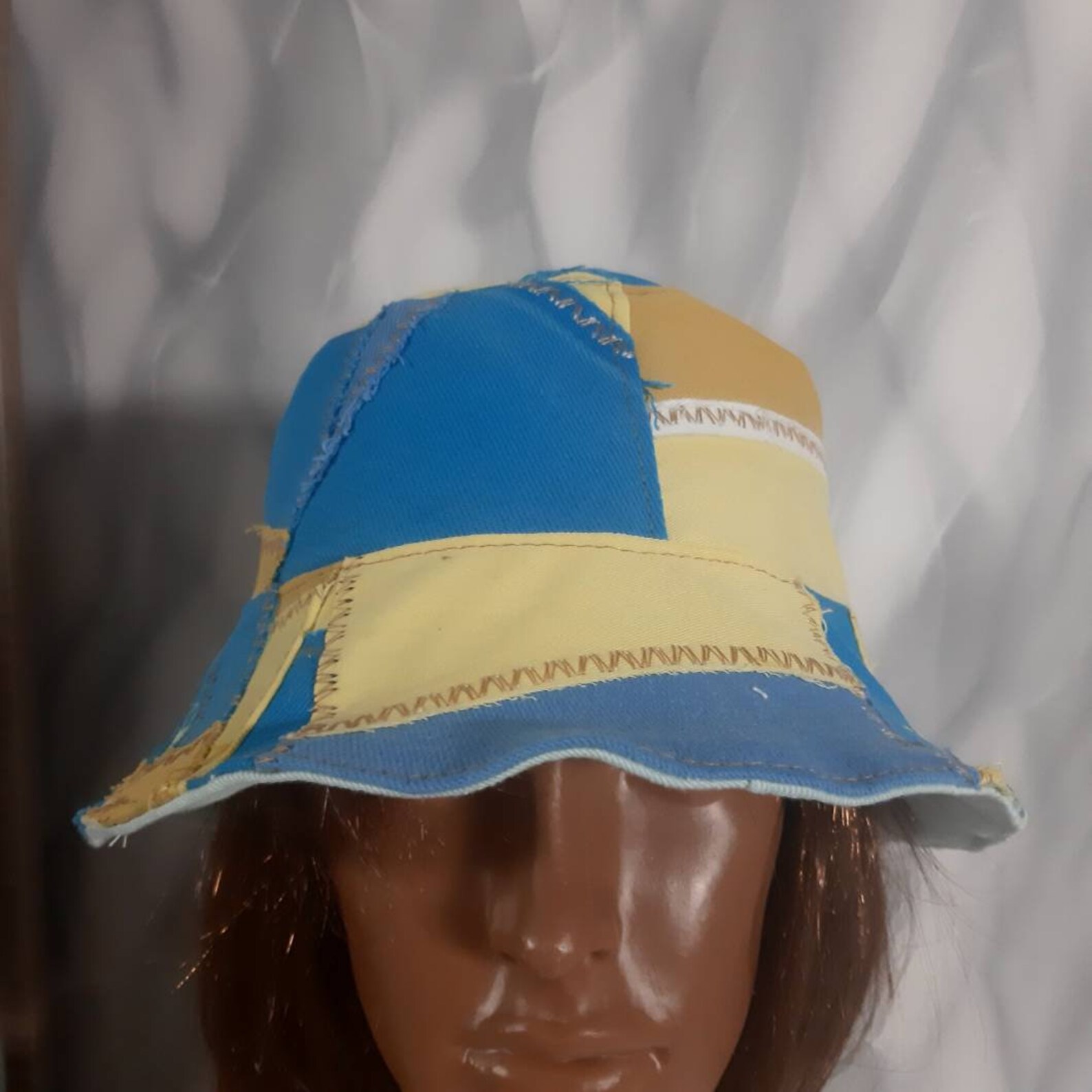 Denim Patchwork Hat 23 Boho Blue-yellow Jean Hat in - Etsy