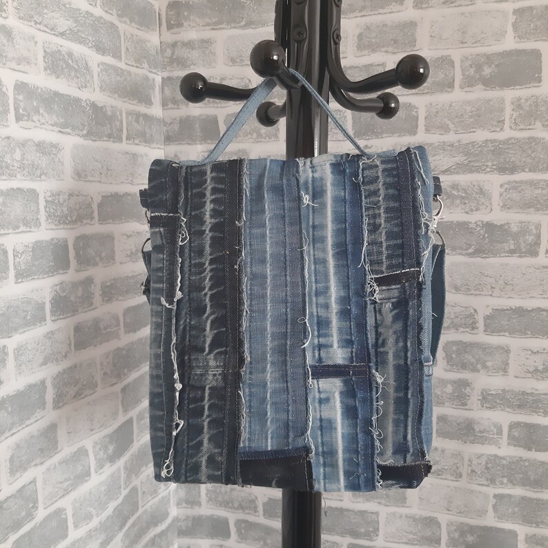 Boro denim handbag Casual patchwork jean bag medium size | Etsy