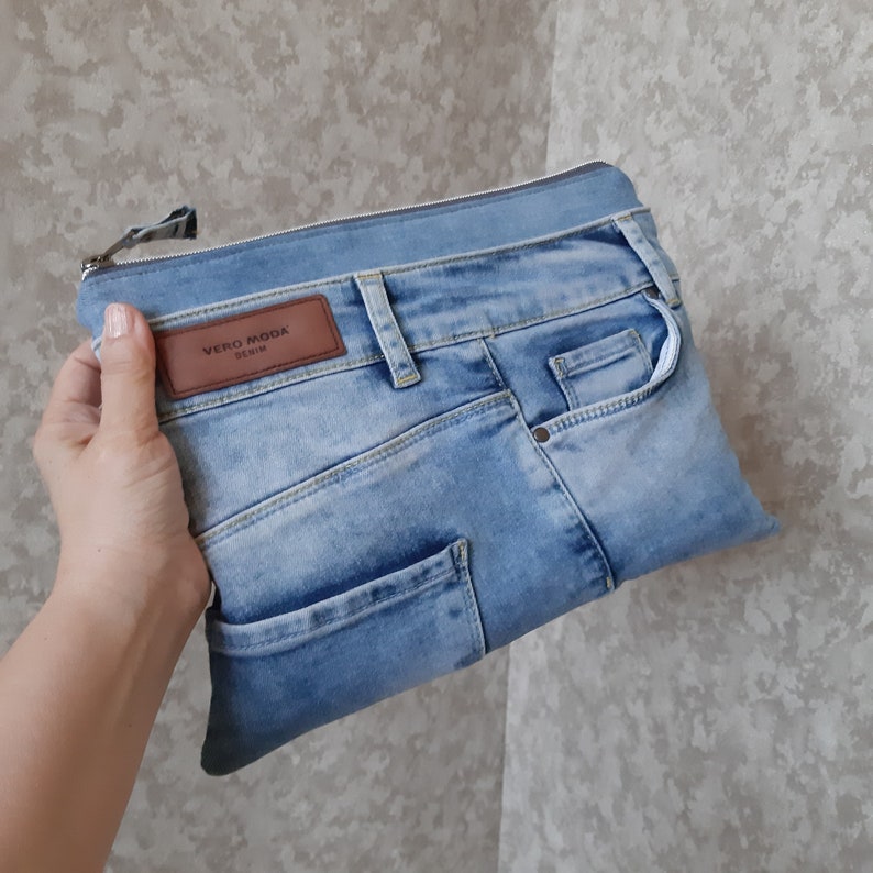 Blue denim clutch bag Casual clutch bag of recycled jeans | Etsy