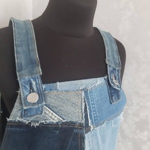 L Denim Patchwork Overall Dress, Casual Mini Sarafan of Shabby Jeans ...