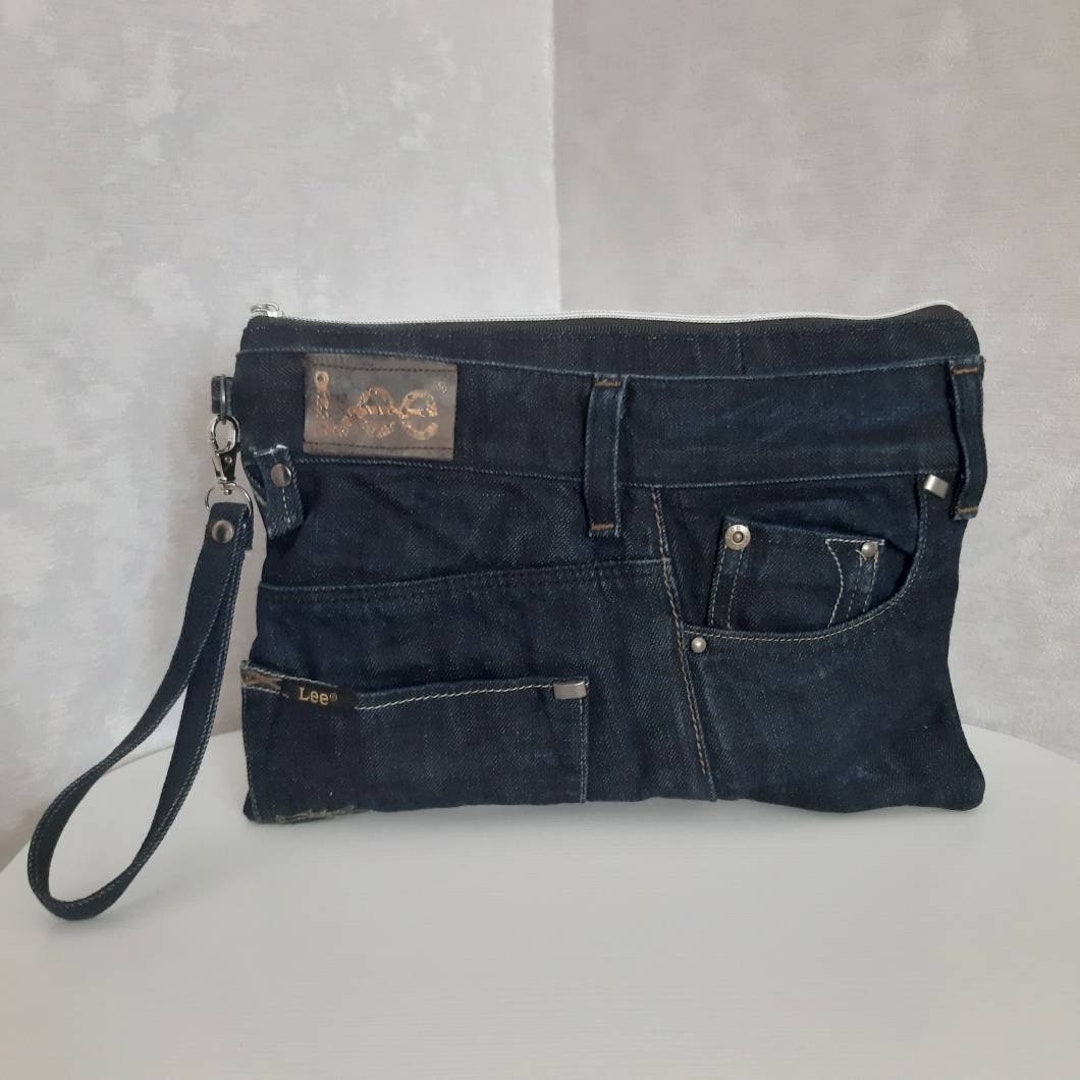 Denim Clutch Bag, Casual Jeans Wristlet Clutch, Small Purse of Shabby ...