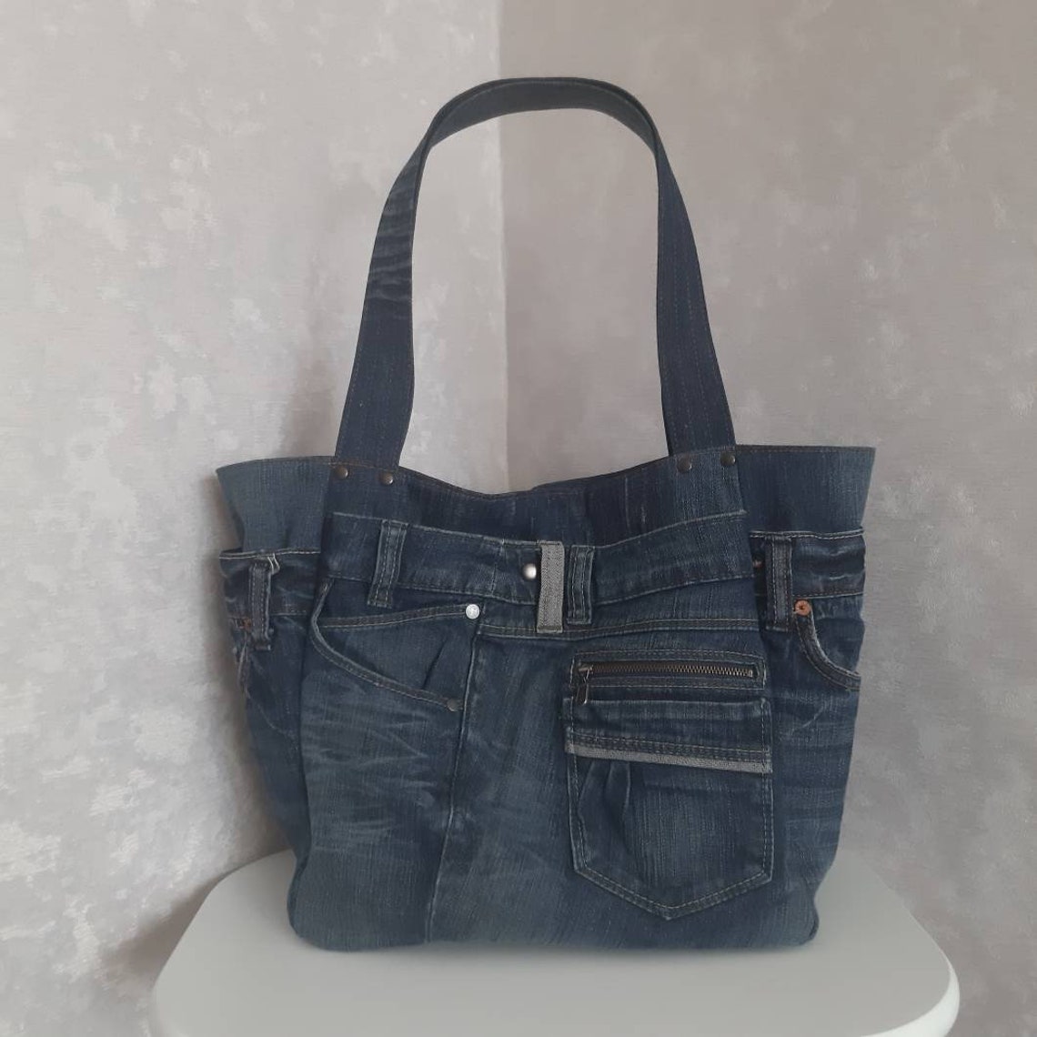 Large Hobo Denim Bag Jean Tote Bag Casual Market Bag of - Etsy