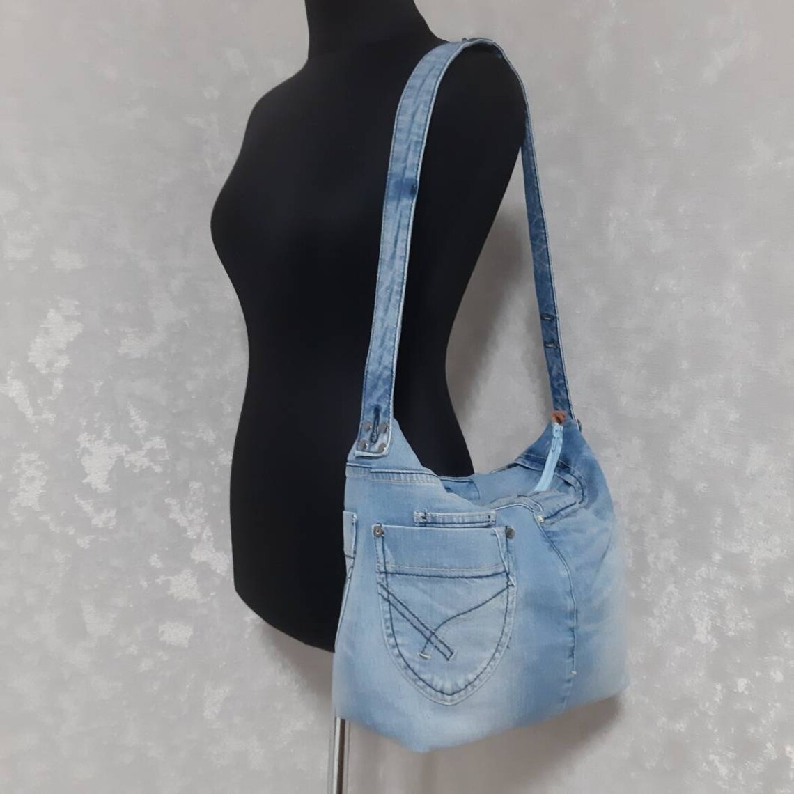 Light Blue Shabby Denim Bag Medium Size Jean Shoulder Bag | Etsy