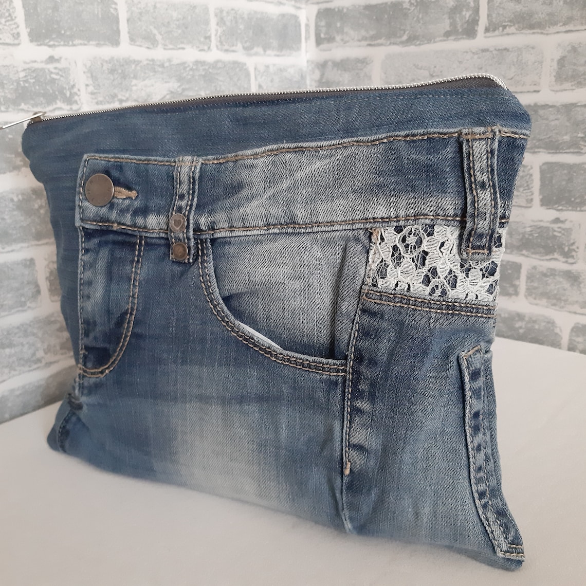 Casual Denim Clutch Bag Evening Clutch of Shabby Jeans Denim | Etsy