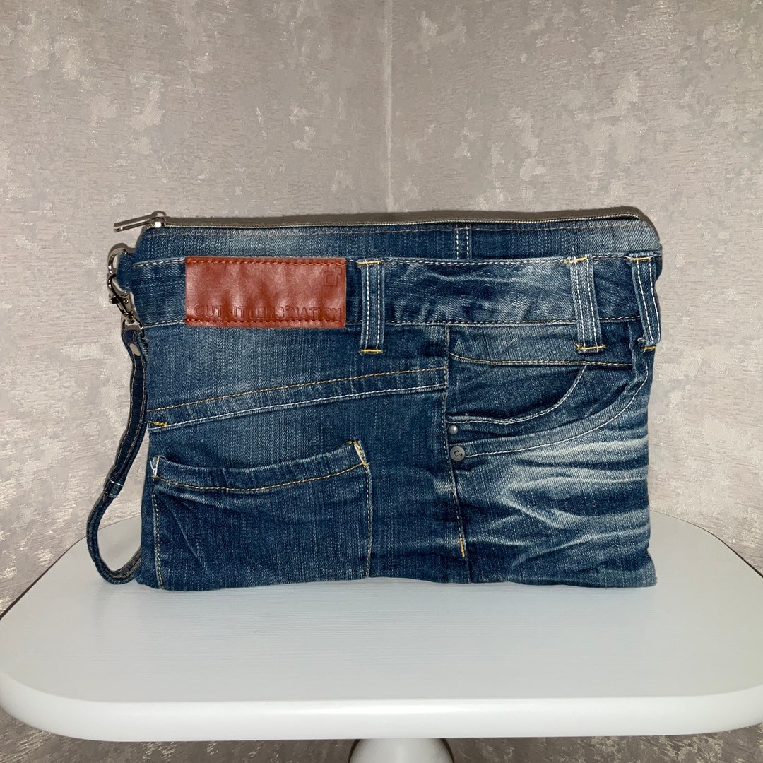 Casual Denim Wristlet Clutch, Jean Blue Clutch Bag, Evening Shabby ...