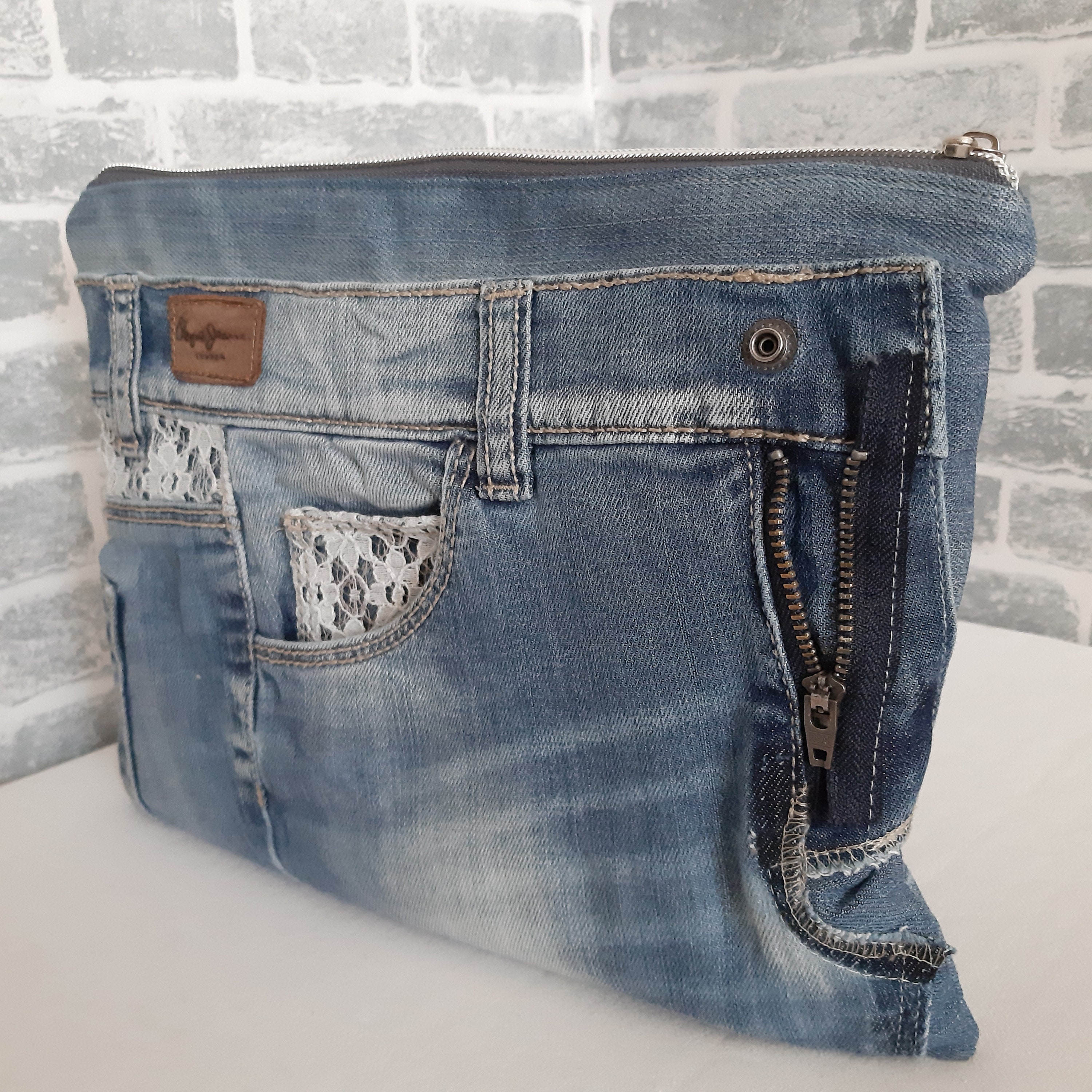 Casual denim clutch bag Evening clutch of shabby jeans Denim | Etsy