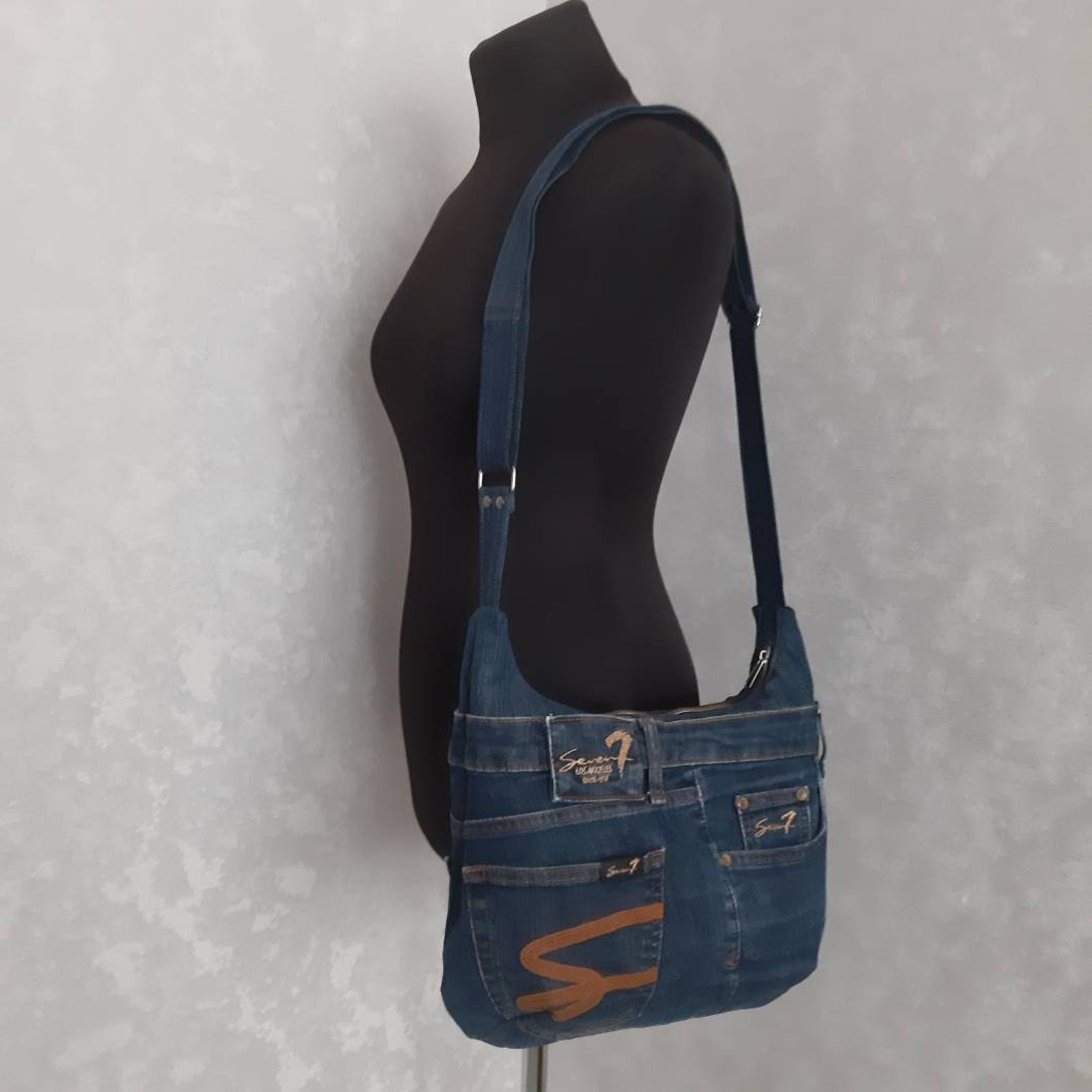 Crossbody denim bag medium size Jean shoulder bag Casual | Etsy