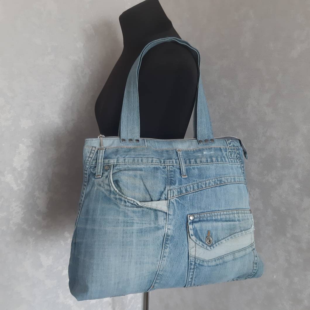 Hobo denim bag Jean shoulder bag Casual handbag of shabby | Etsy