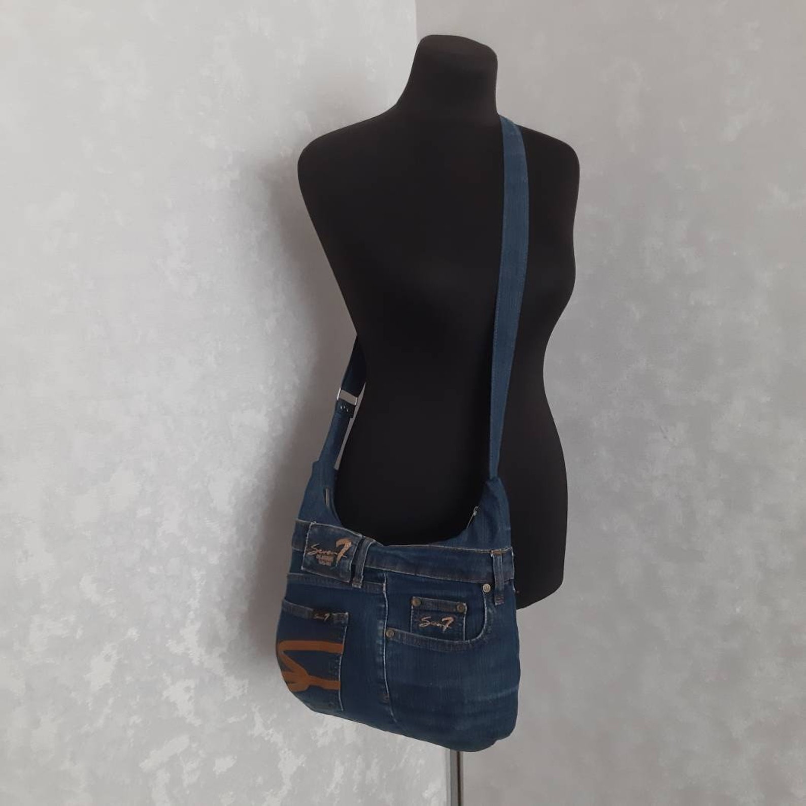 Crossbody denim bag medium size Jean shoulder bag Casual | Etsy