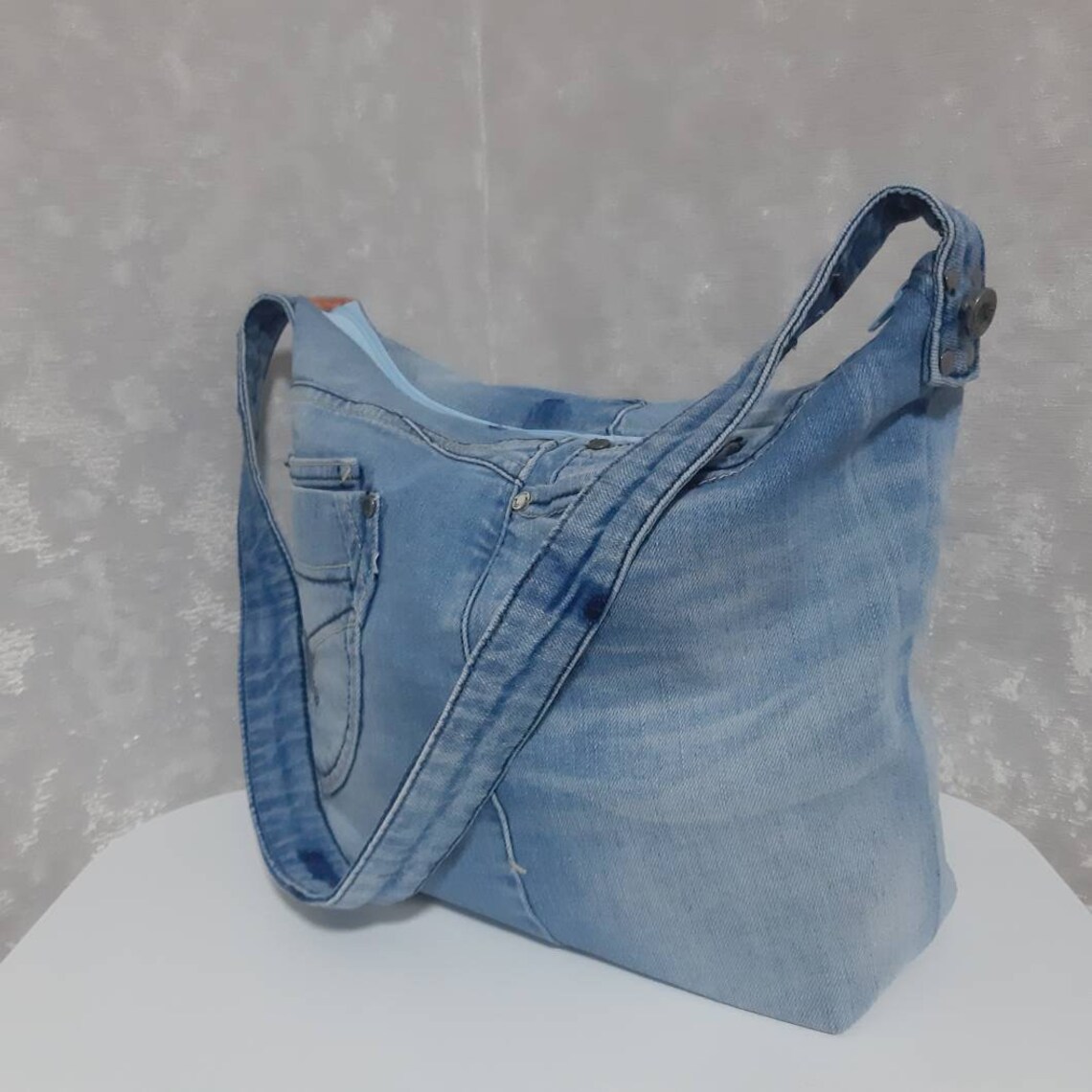 Light Blue Shabby Denim Bag Medium Size Jean Shoulder Bag | Etsy