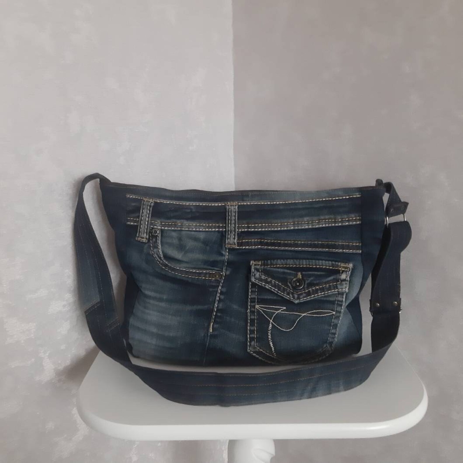 Casual Denim Bag Jean Shoulder Tote Blue Crossbody Purse of - Etsy