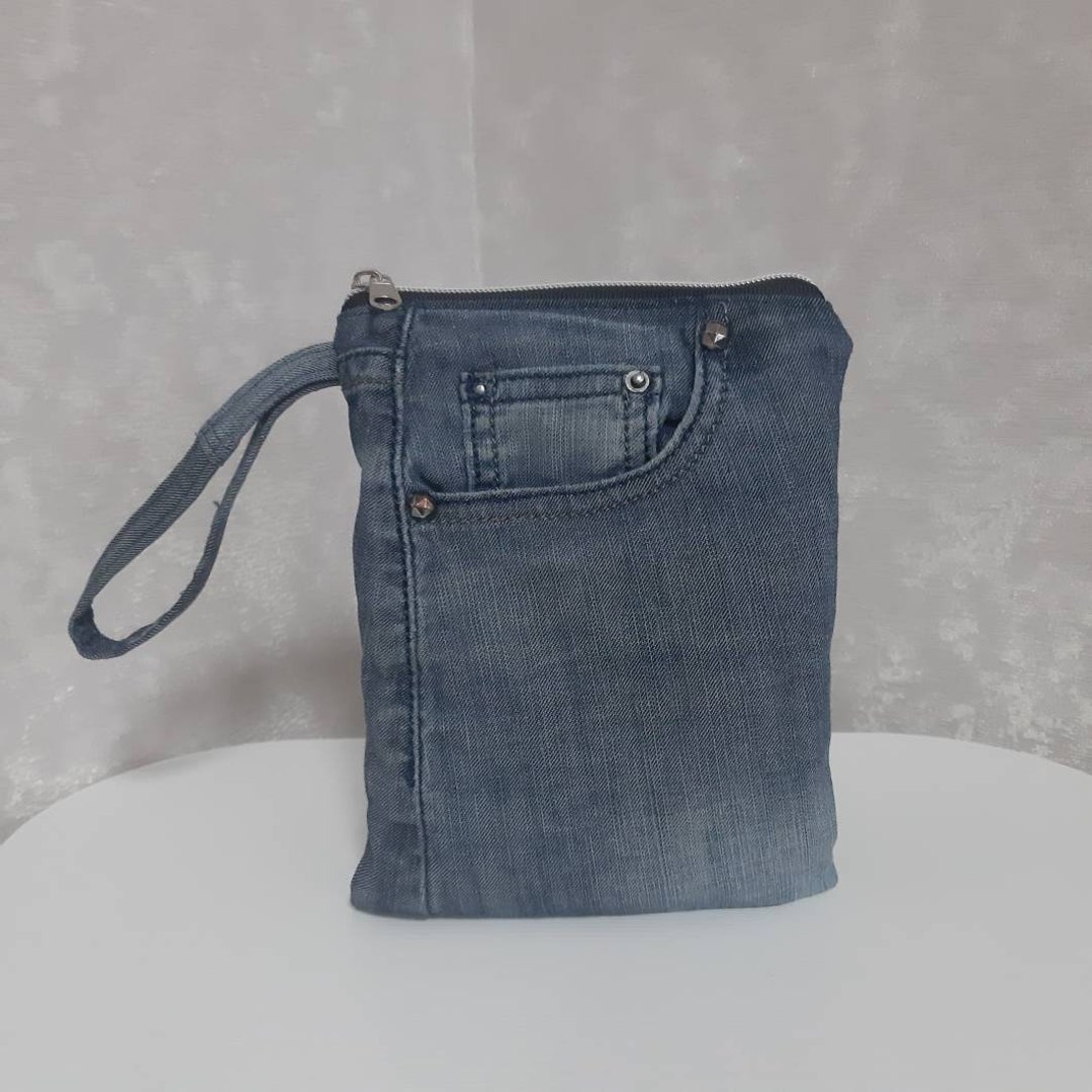 Handmade Denim Wristlet Purse, Casual Small Pouch of Jeans, Jean Phone ...