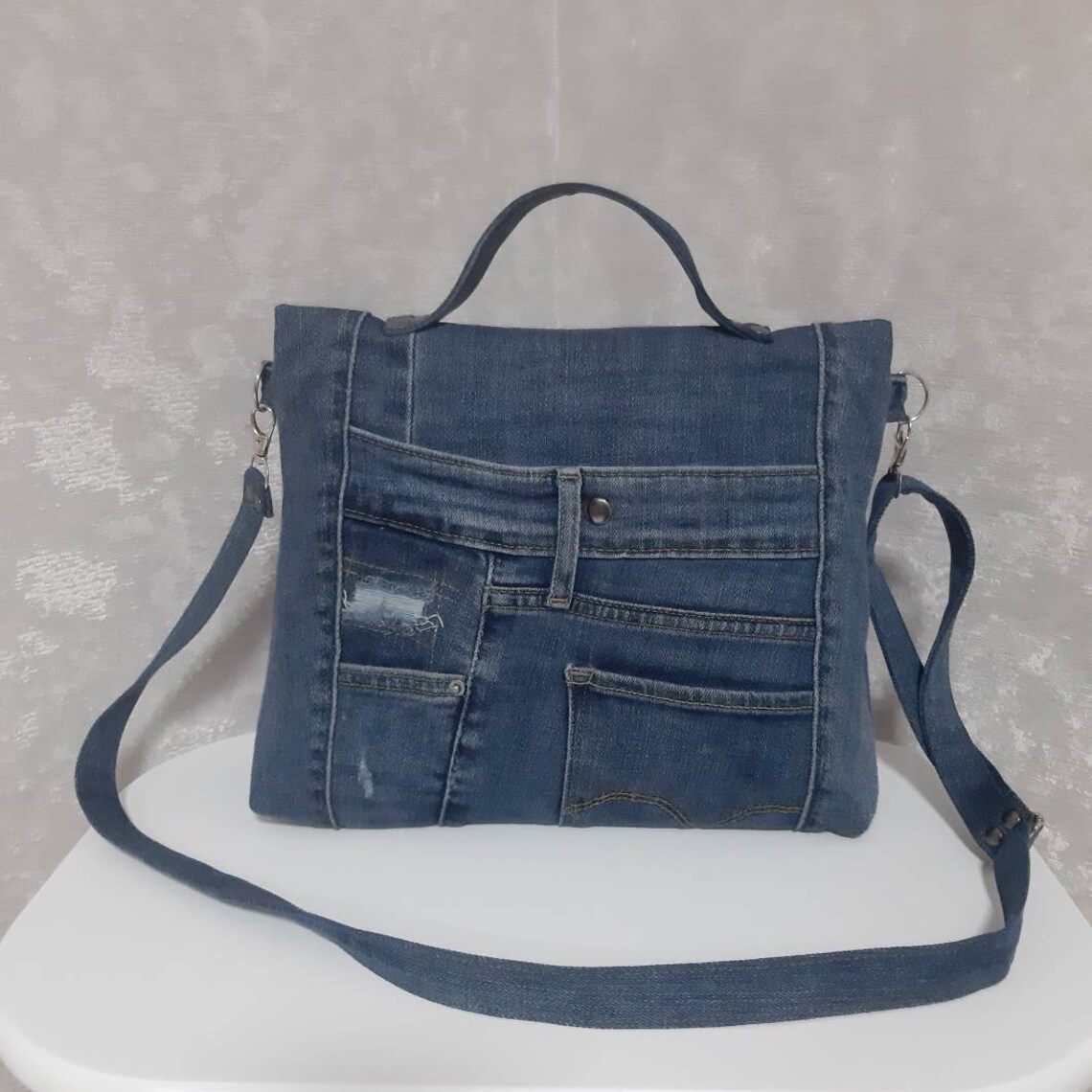 Casual Denim Handbag Jeans Bag Medium Size Crossbody Denim - Etsy