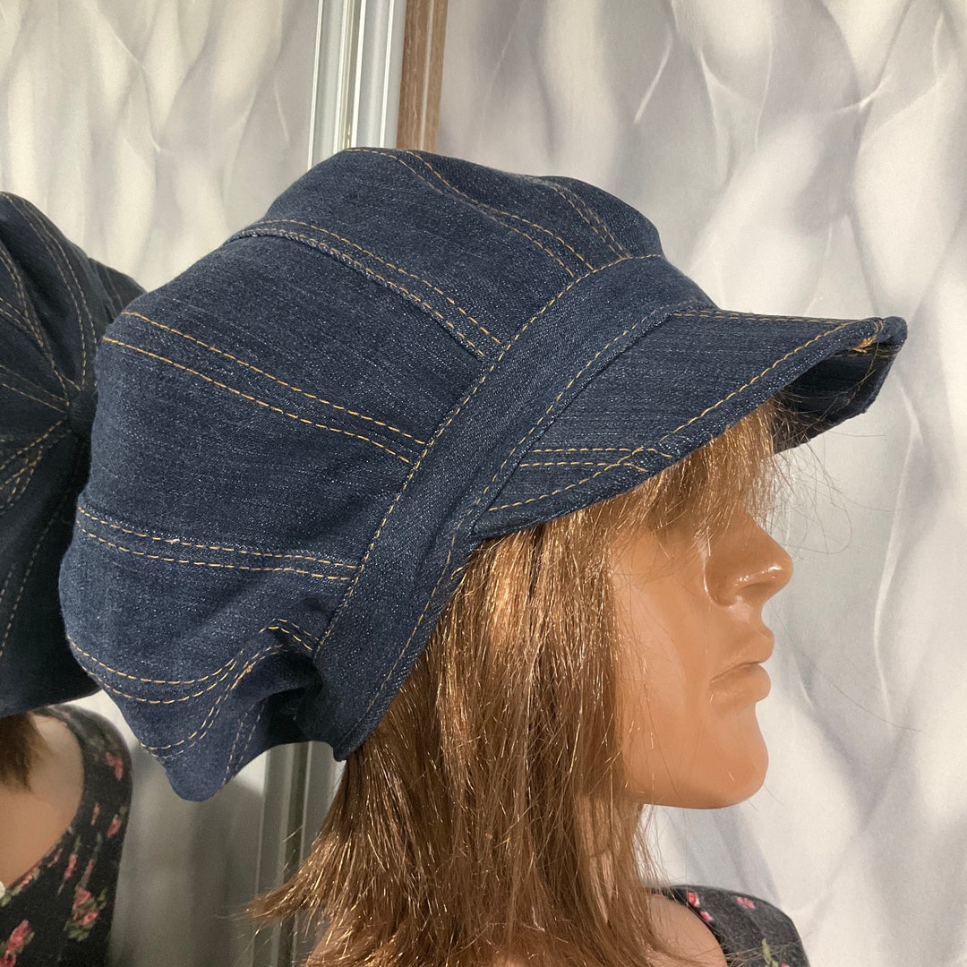 Denim Patchwork Newsboy Cap 22.5, Boho Blue Jean Hat in Street Fashion ...