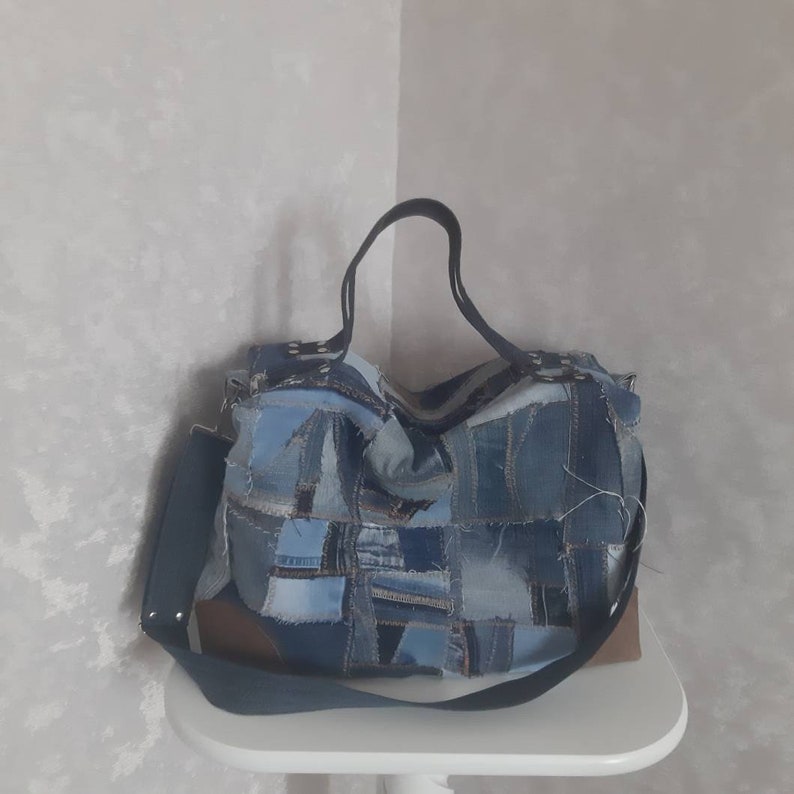 Large Patchwork Denim Bag Weekender Bag of Recycled Jeans - Etsy