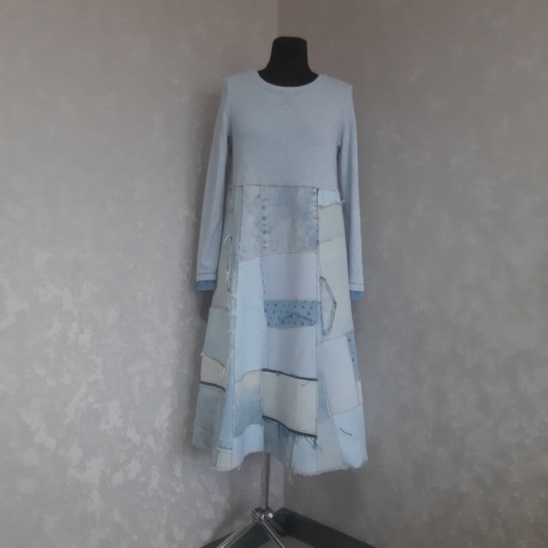 Boho Patchwork Dress Oversize Denim Dress Light Blue Soft - Etsy
