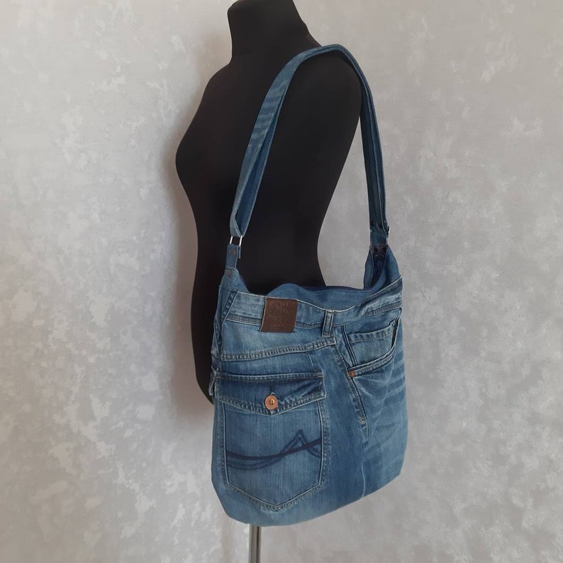 Unisex hipster denim bag Jean tote bag Casual large bag of | Etsy