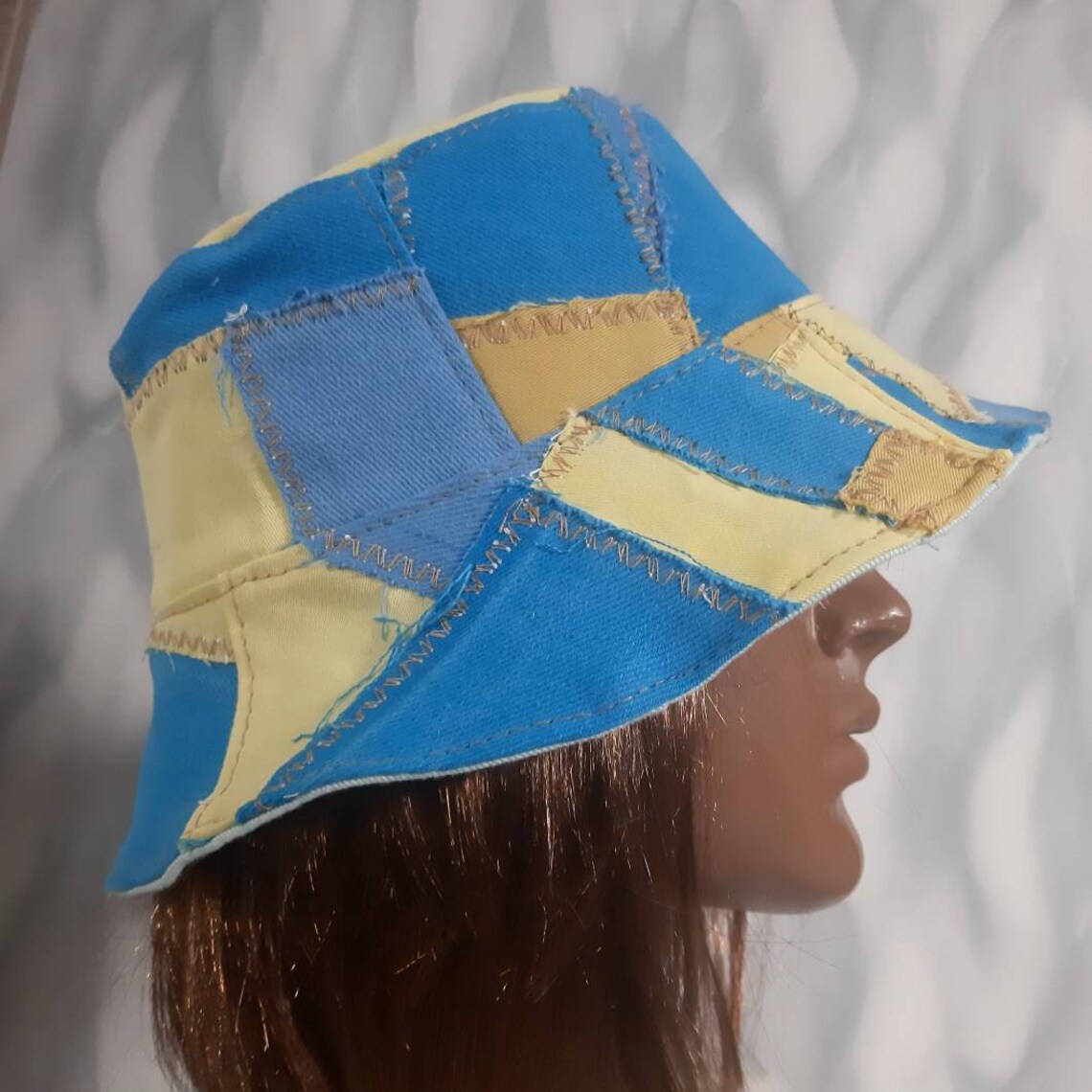 Denim Patchwork Hat 23 Boho Blue-yellow Jean Hat in - Etsy