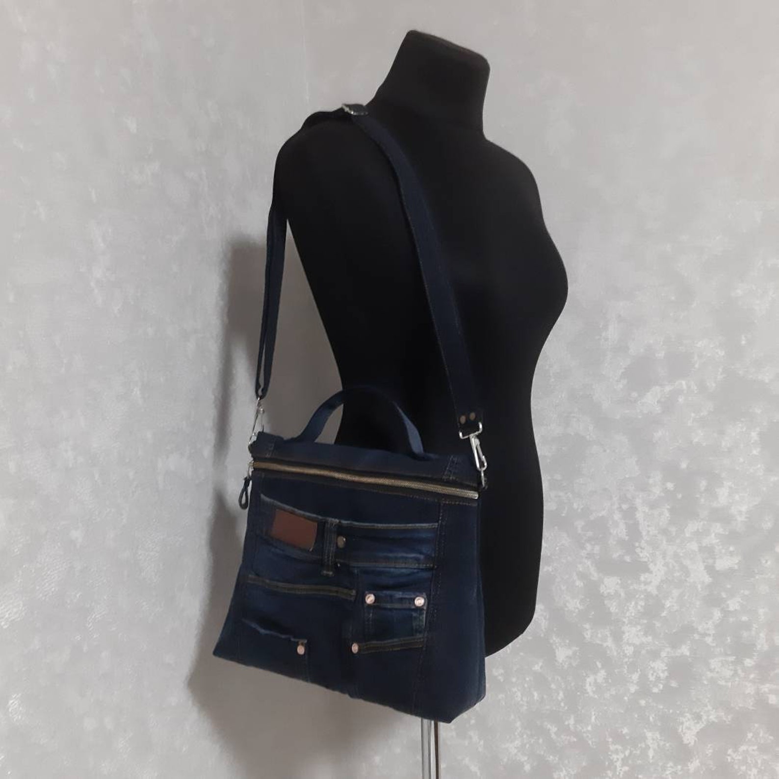 Casual denim handbag Jeans bag medium size Crossbody denim | Etsy