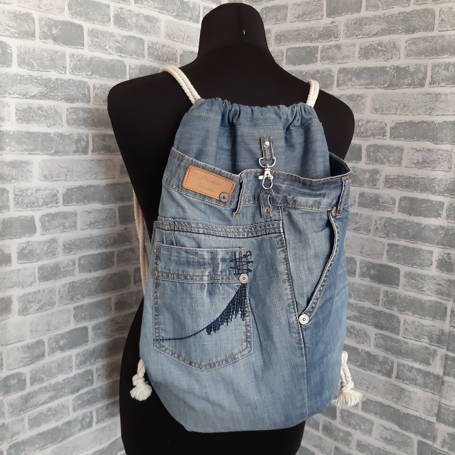 Drawstring Denim Backpack Casual Jean Urban Rucksack - Etsy