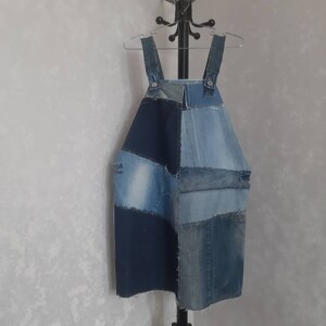L Denim Patchwork Overall Dress, Casual Mini Sarafan of Shabby Jeans ...