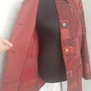 Dark Red Patchwork Denim Jacket Size XL Boro Jacket From - Etsy