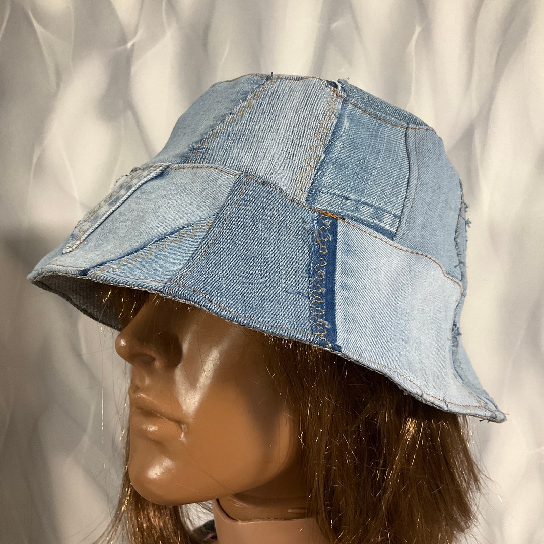 Denim Patchwork Bucket Hat 24, Boho Blue Jean Hat in Street Fashion ...