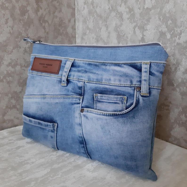 Blue denim clutch bag Casual clutch bag of recycled jeans | Etsy