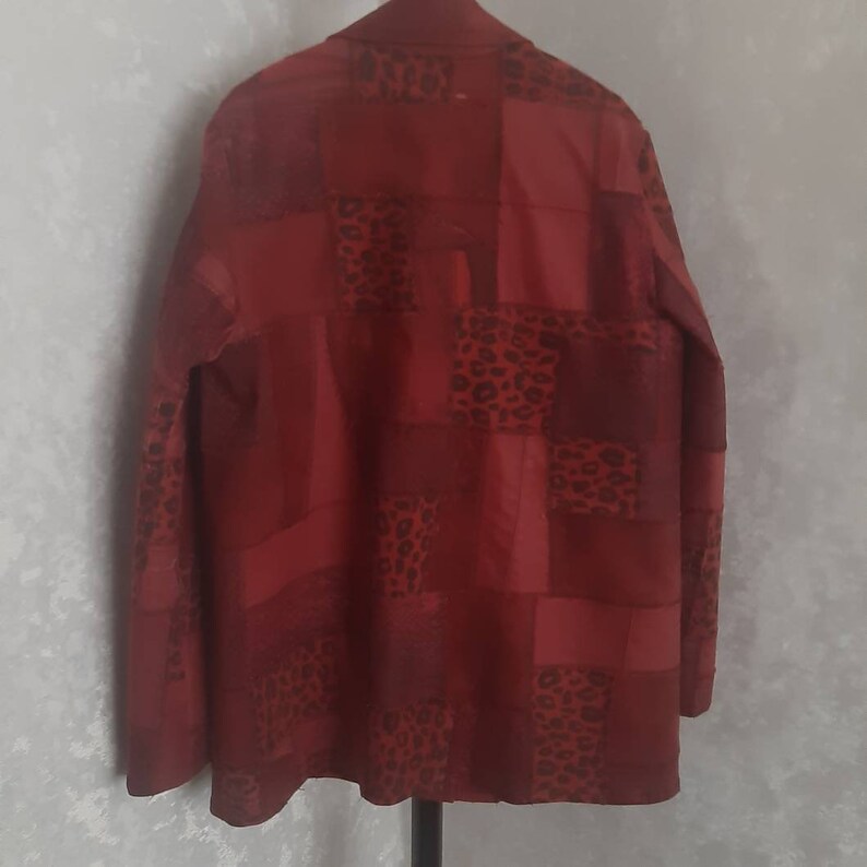 Dark Red Patchwork Denim Jacket Size XL Boro Jacket From - Etsy