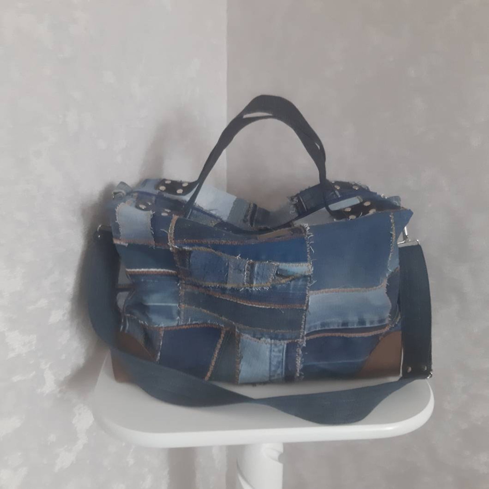 Large Patchwork Denim Bag Weekender Bag of Recycled Jeans - Etsy