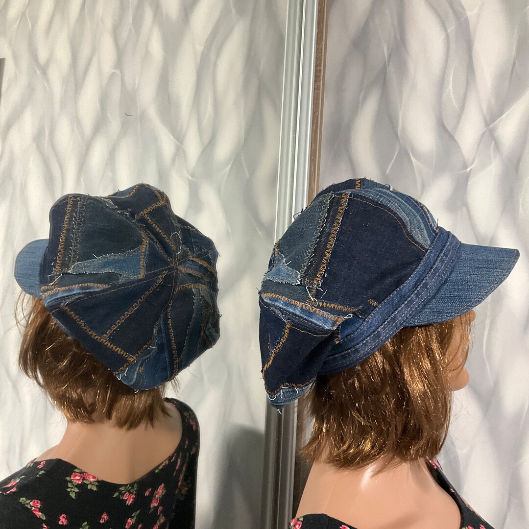 Denim Patchwork Newsboy Cap 23 Boho Blue Jean Hat in - Etsy