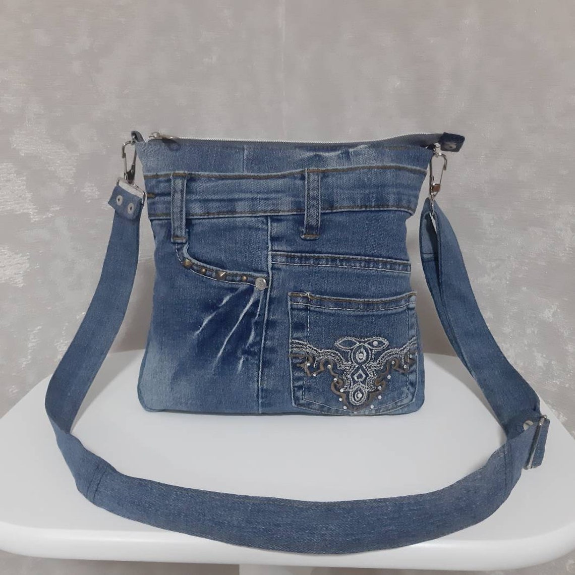 Denim Crossbody Purse Casual Small Pouch of Shabby Jeans - Etsy