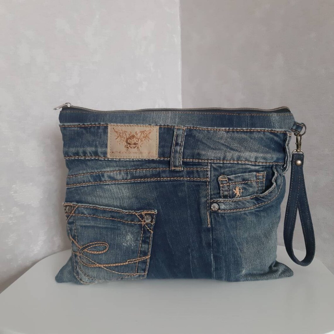 Casual denim clutch bag Evening clutch of shabby jeans with | Etsy