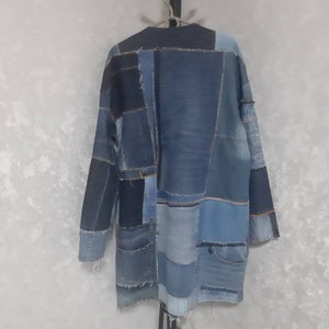 Blue Patchwork Denim Coat Size XL, Boro Long Jacket From Recycled Jean Distressed Patches - Etsy