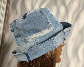Denim Sun Hat With Unique Patchwork Embroidery and Rivets - Etsy