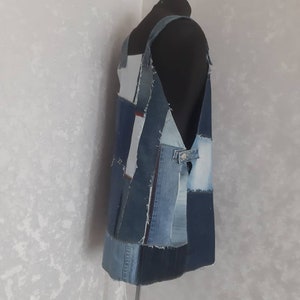 L Denim Patchwork Overall Dress, Casual Mini Sarafan of Shabby Jeans ...