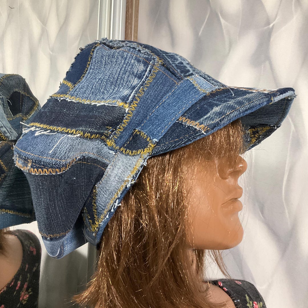 Handmade Denim Patchwork Newsboy Cap 23, Boho Blue Jean Hat in Street ...
