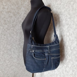 Shoulder denim bag medium size Jean crossbody purse Dark | Etsy