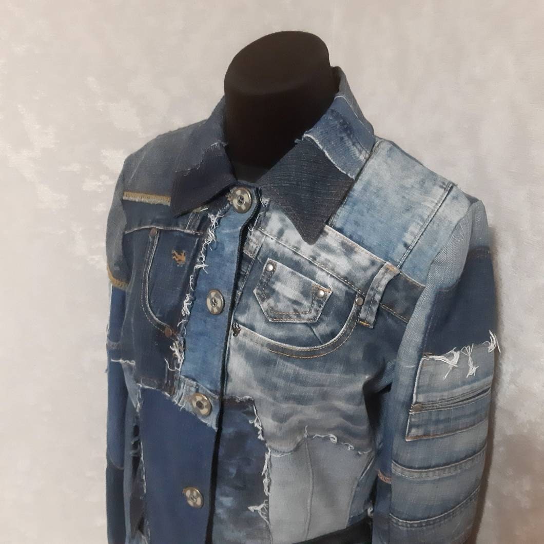 Patchwork Denim Blue Jacket Size M Boro Jacket From Recycled - Etsy