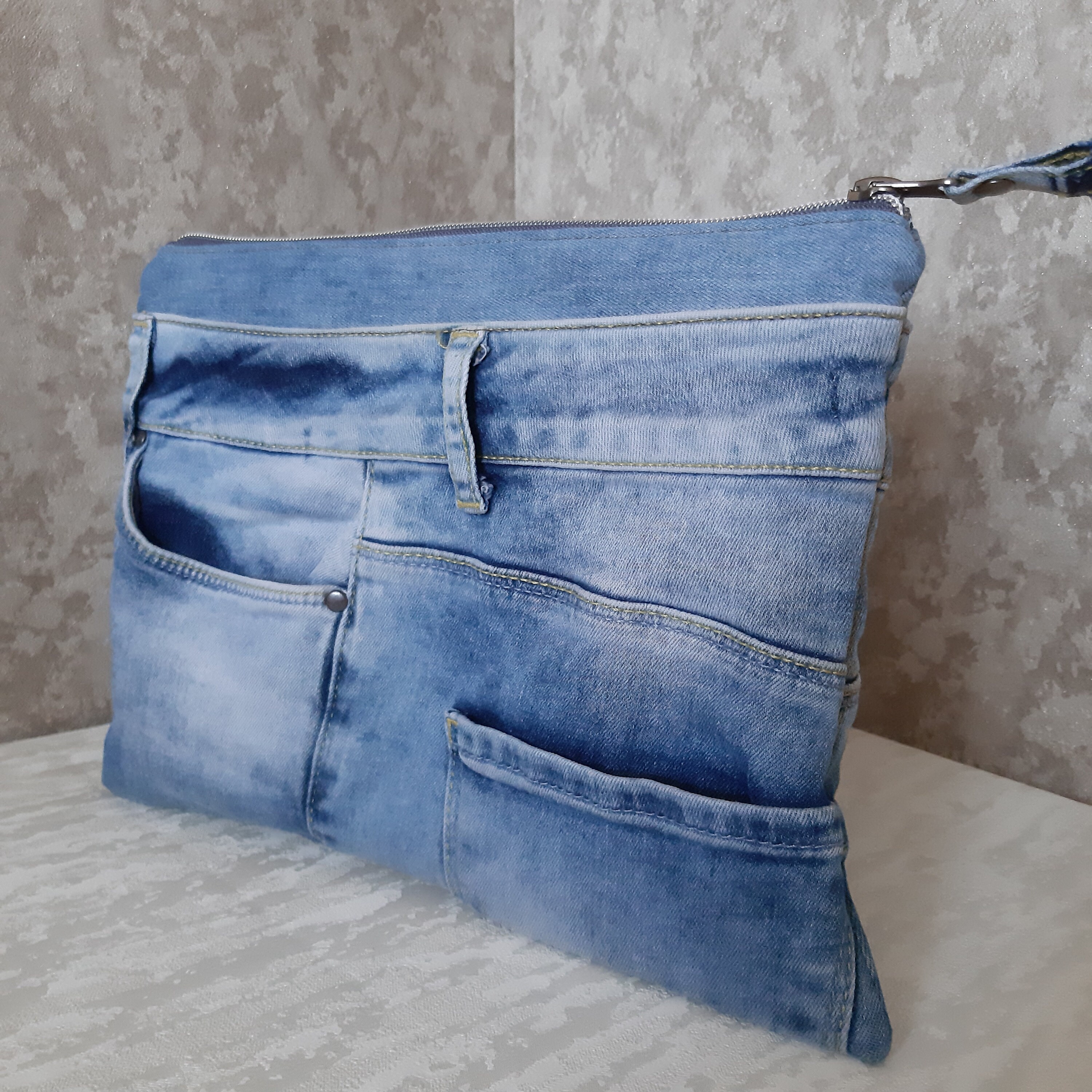 Blue Denim Clutch Bag Casual Clutch Bag of Recycled Jeans - Etsy