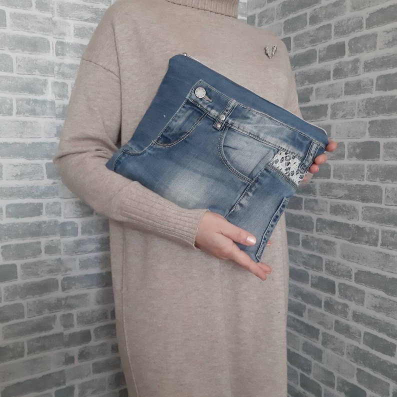 Casual Denim Clutch Bag Evening Clutch of Shabby Jeans Denim | Etsy