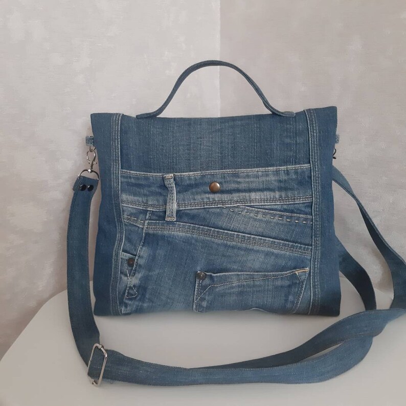 Casual denim handbag Jeans bag medium size Crossbody denim | Etsy