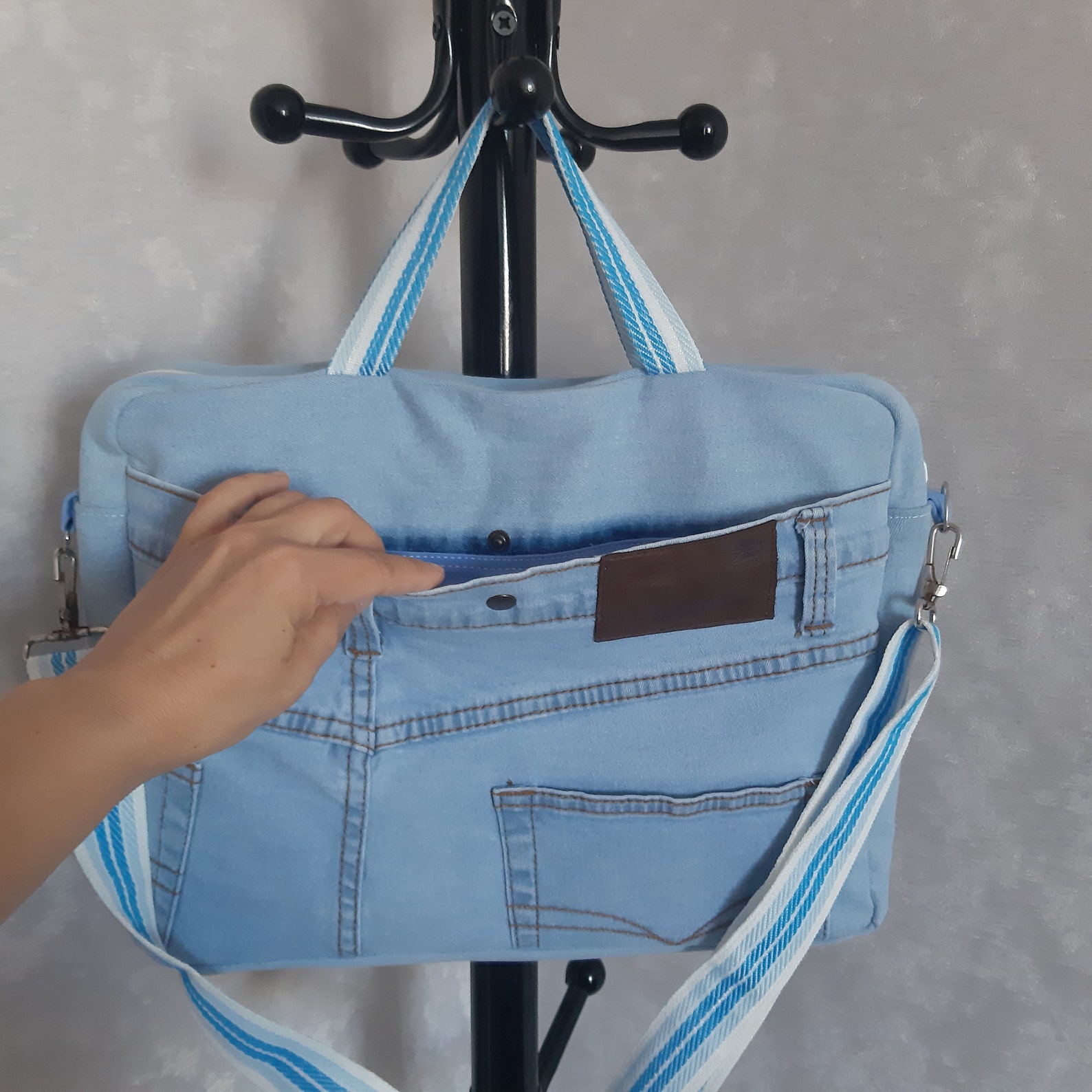 Denim laptop bag Casual jean bag for college Light blue | Etsy