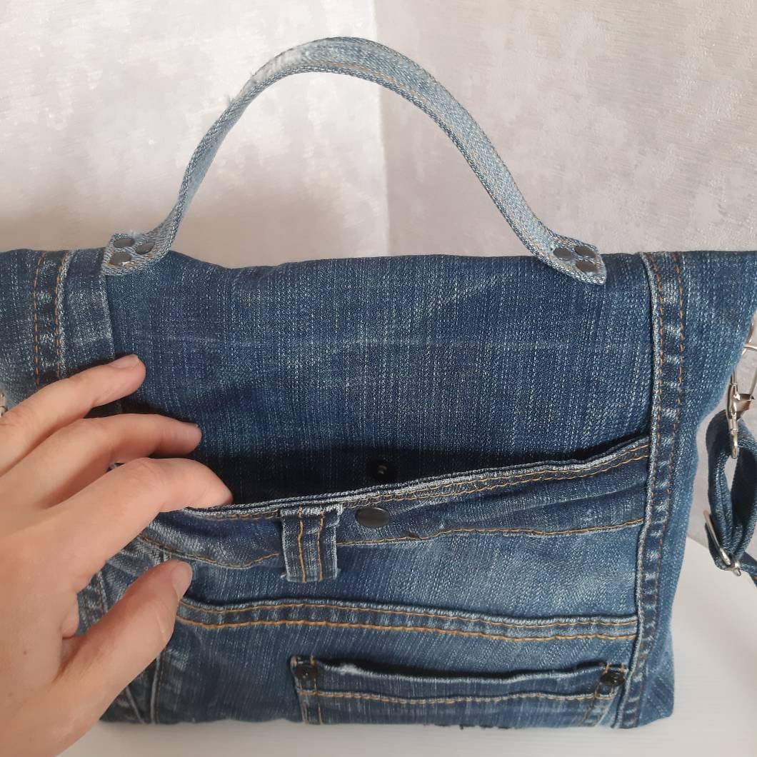 Casual Denim Handbag Jeans Bag Medium Size Crossbody Denim | Etsy