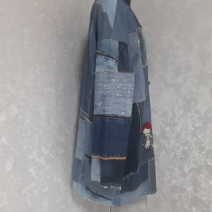 Blue Patchwork Denim Coat Size XL, Boro Long Jacket From Recycled Jean Distressed Patches - Etsy