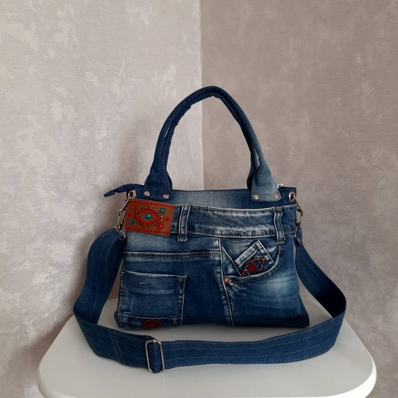 Small Denim Bag Jean Shoulder Bag Casual Top Handles Bag of - Etsy