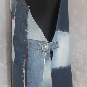 L Denim Patchwork Overall Dress, Casual Mini Sarafan of Shabby Jeans ...